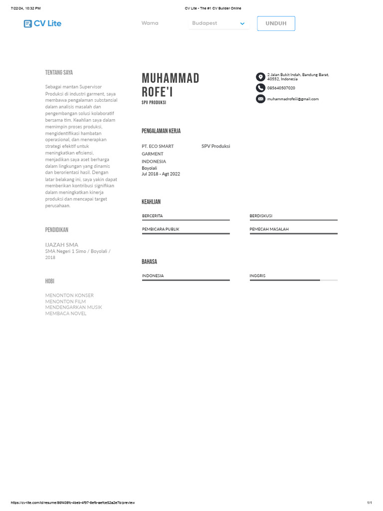 Supervisor Produksi Berpengalaman | PDF