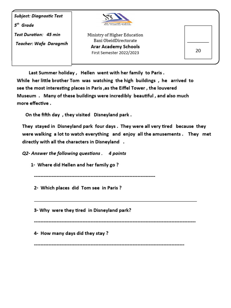 Diagnostic Test For Grade Five | PDF | Part Of Speech | Semantic Units