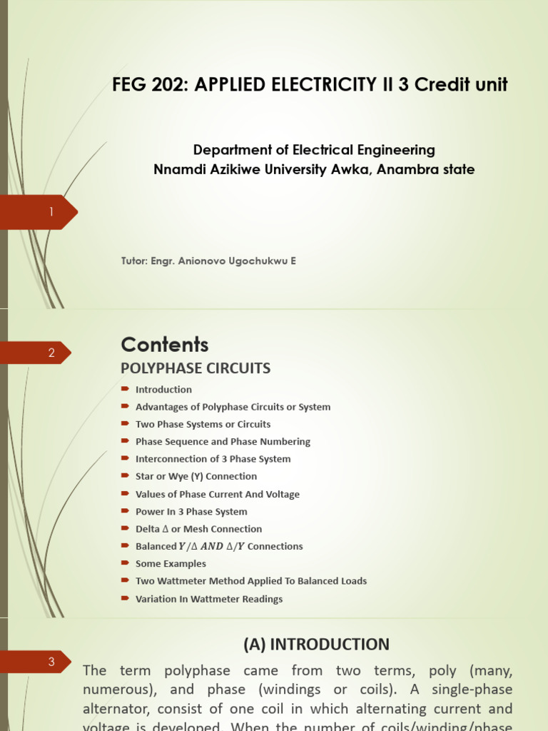 FEG 202 Lecture Note - Engr Anionovo Ugochukwu | PDF | Electrical Impedance | Quantity