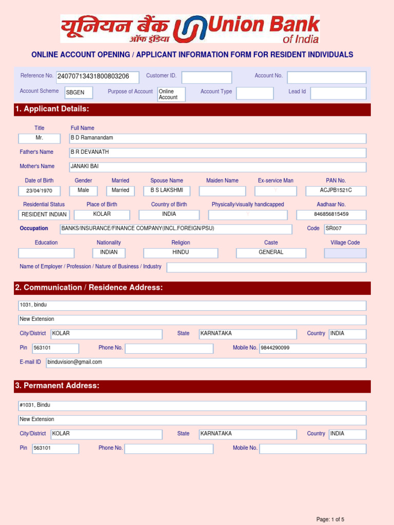 Application_Form_Account_Opening07072024014432 | PDF | Banks | Cheque
