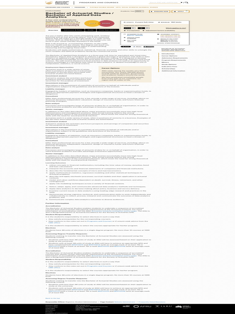 Flexible Double Degree - Arts, Social Sciences, Business, Science - ANU | PDF | Financial ...