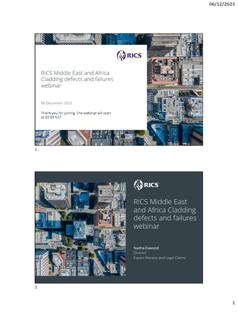 RICS Middle East and Africa Cladding Defects and Failures Webinar | PDF | Building Engineering ...
