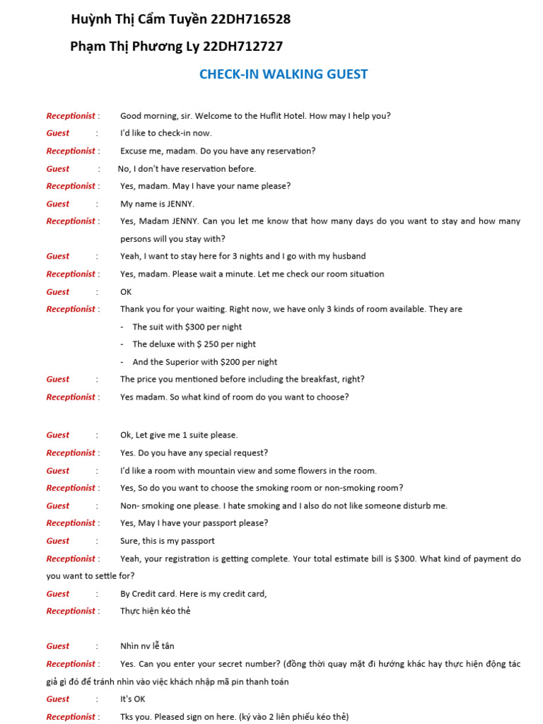 Check-In Walking Guest | PDF | Hospitality Industry