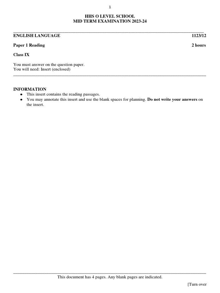 Mid Term 2023 English Language P1 Insert Grade IX | PDF | Orangutan