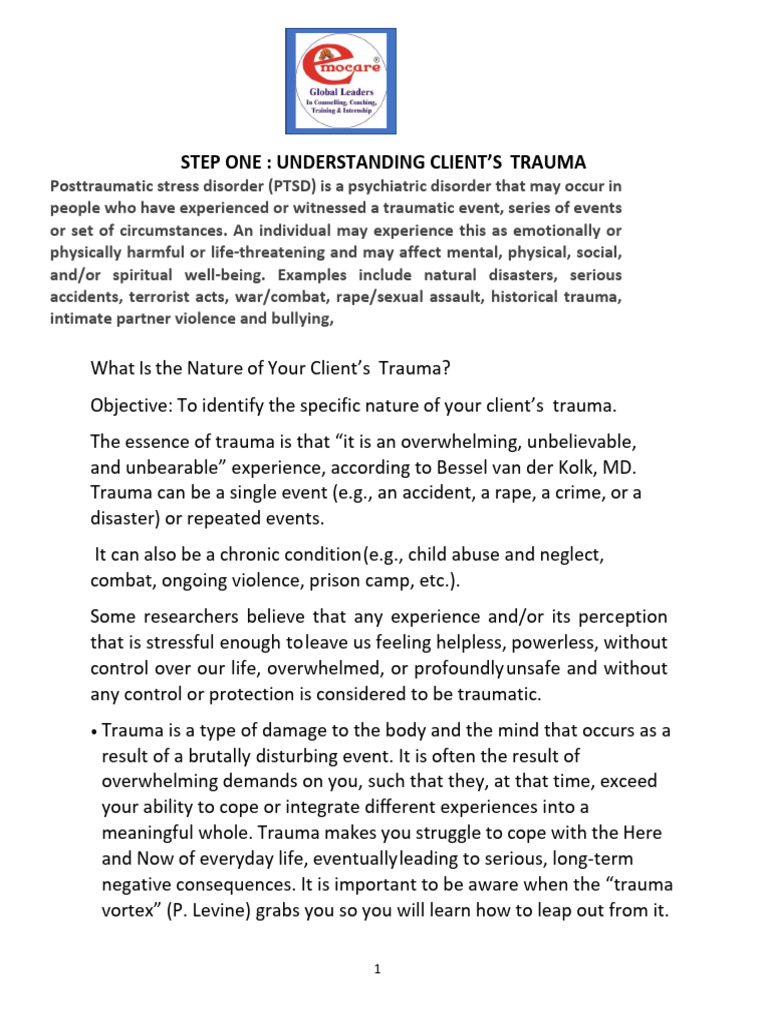 Ptsd-Worksheet Number-1 | PDF | Psychological Trauma | Causes Of Death