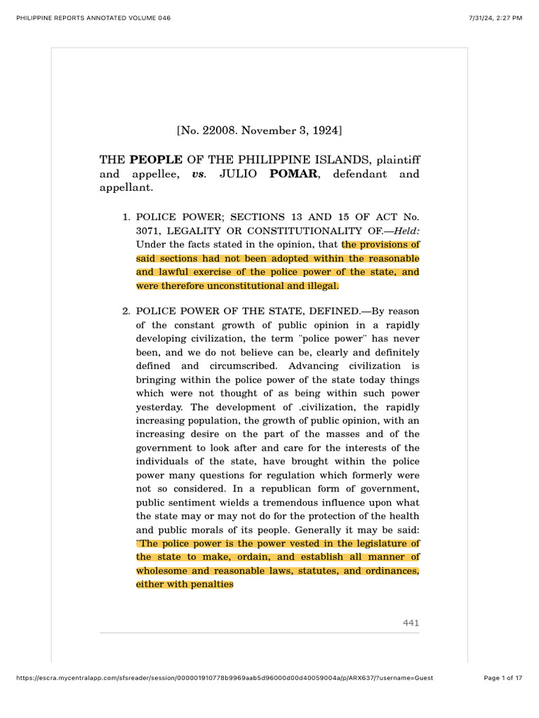 2) People vs. Pomar, 46 Phil. 440 | PDF | Employment | Demurrer