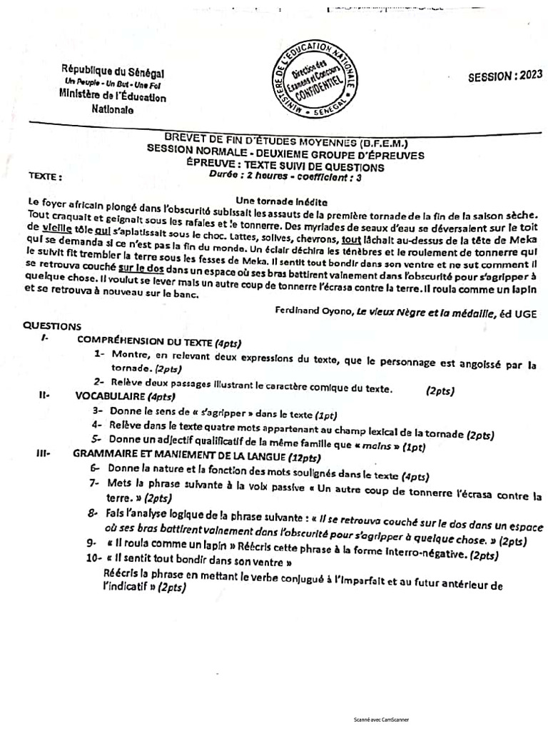 Epreuve TSQ 2nd Tour Bfem 2023 | PDF