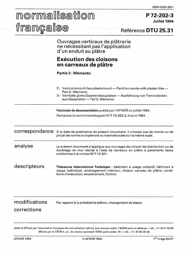 DTU 25.31 Carreaux NF P 72-202-3 | PDF