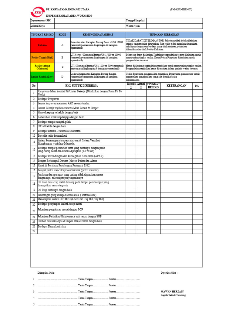 (FM Kku Hse 057) Inspeksi - Area Workshop | PDF