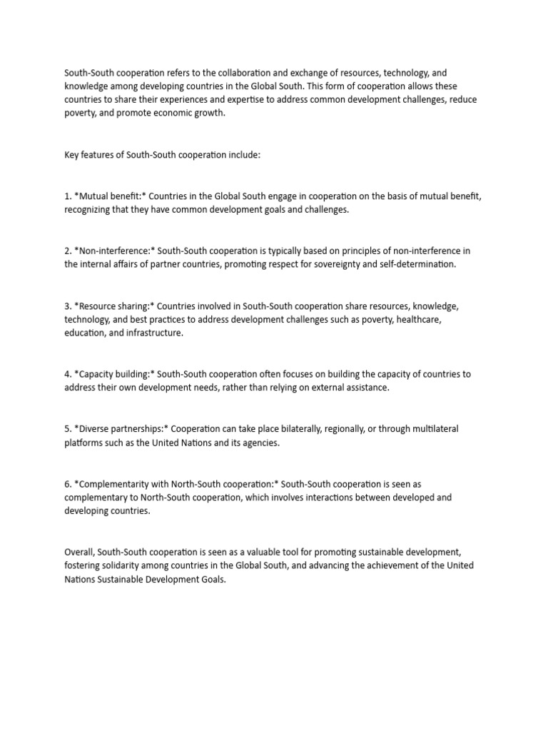Key Features Of South South Cooperation Pdf