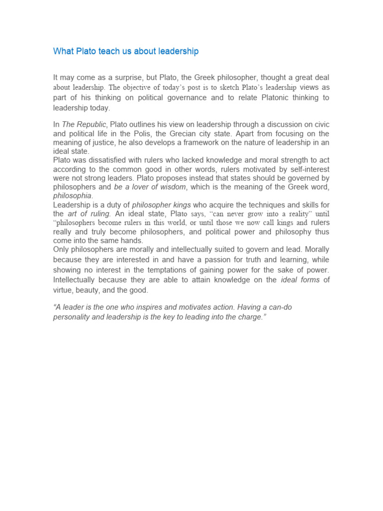 What Plato Teach Us About Leadership | PDF