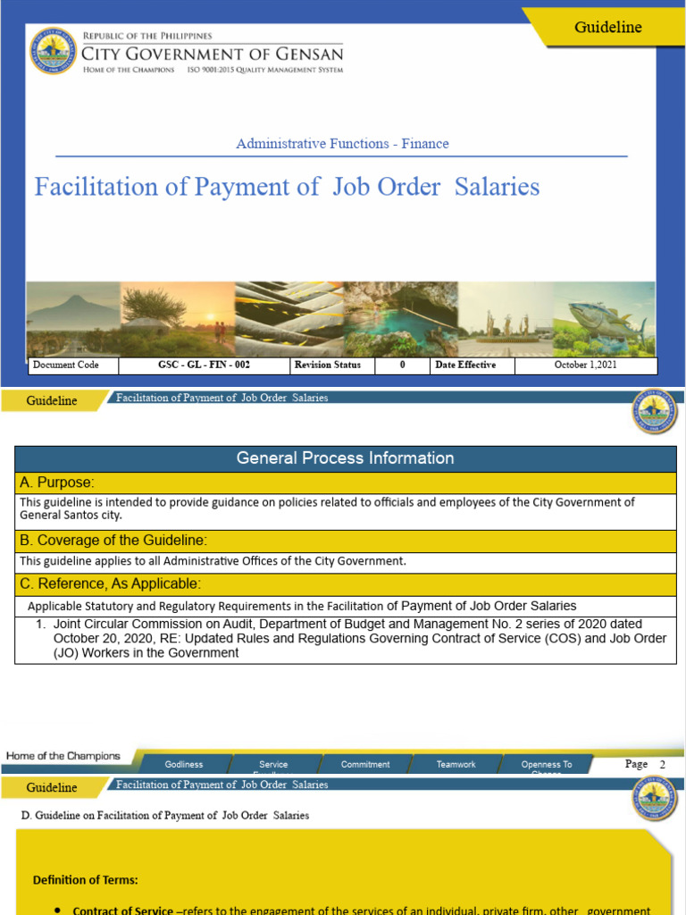 Facilitation of Payment of Job Order Salaries | PDF | Salary | Employment