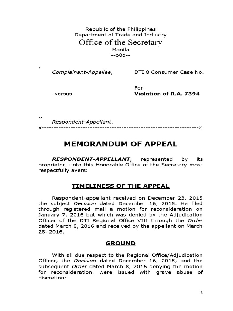 Appeal Dti | PDF | Lawsuit | Judgment (Law)