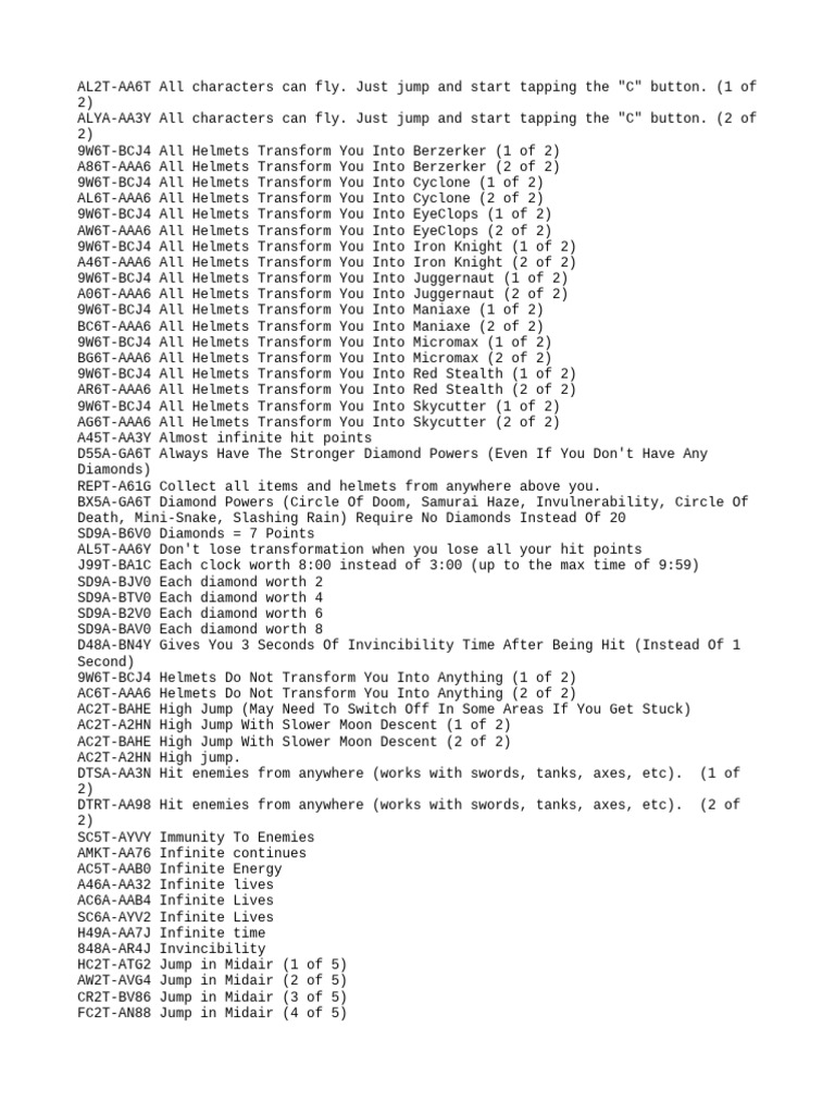3 Sega Gen Game Cheat Code | PDF
