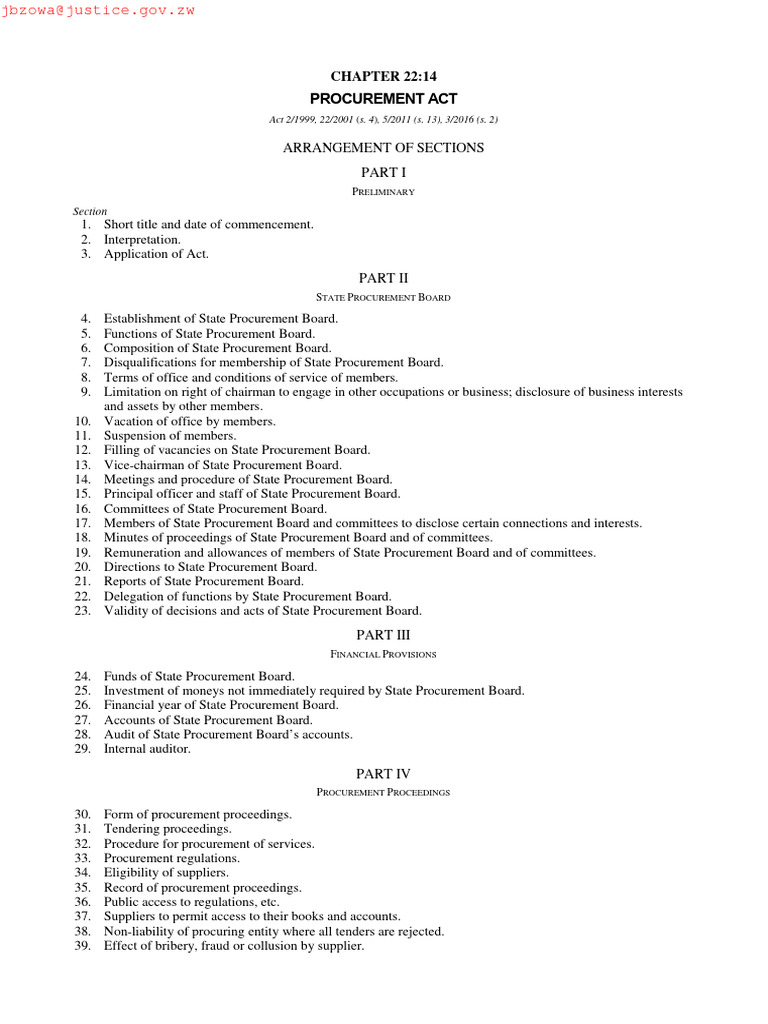 Zimbabwe Procurement Act Overview | PDF | Procurement | Common Law