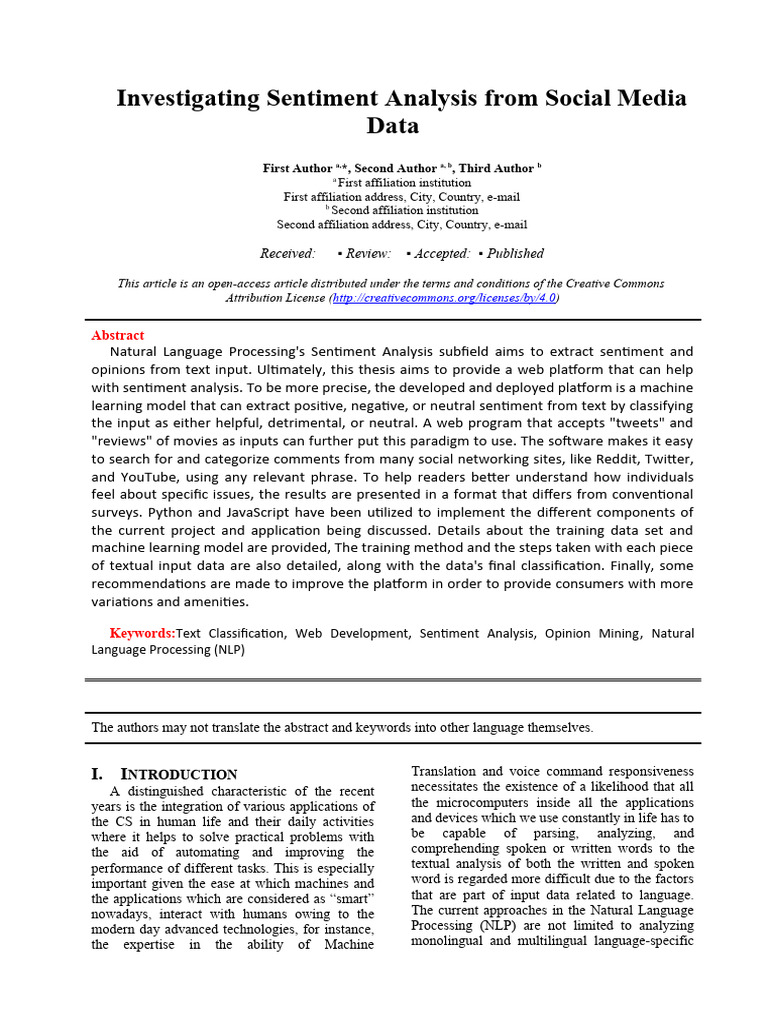 Investigating Sentiment Analysis From Social Media Data: Received: Review: Accepted: Published ...