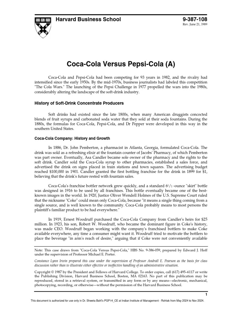 C3 - Coca-Cola Versus Pepsi-Cola (A) | PDF | Coca Cola | Pepsi