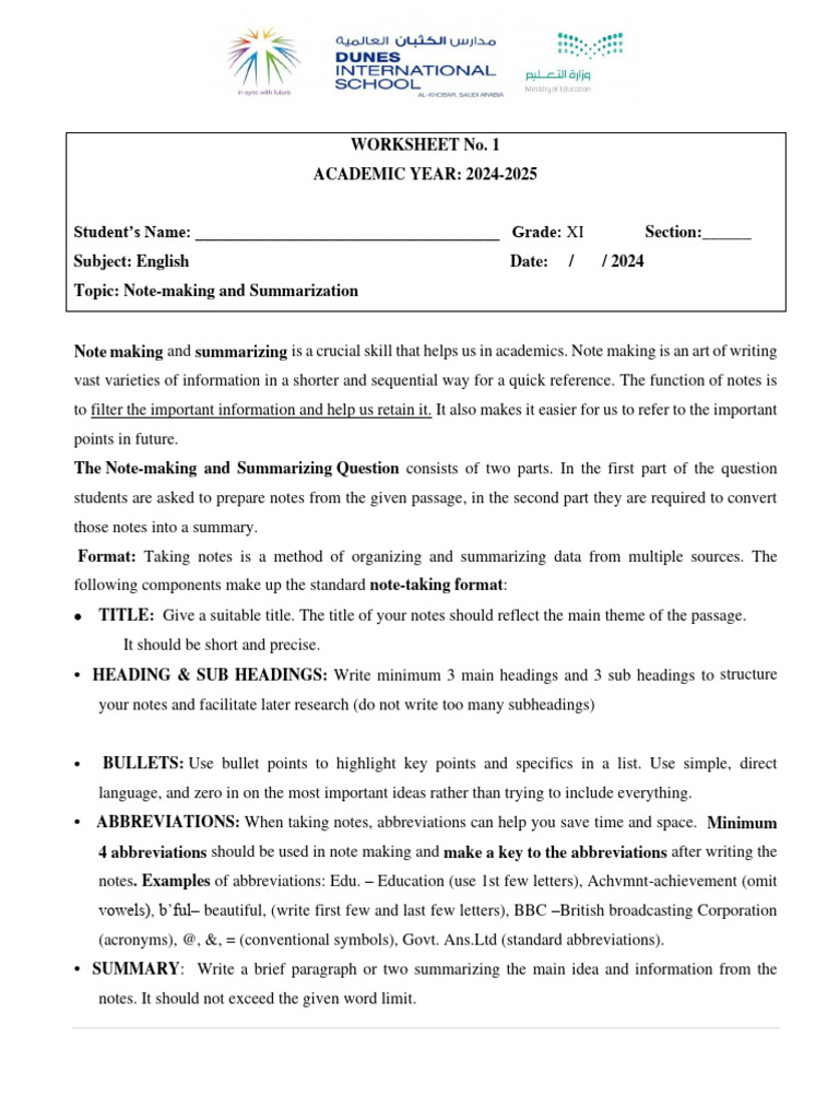 Note Making XI PDF | PDF | Paragraph | Word