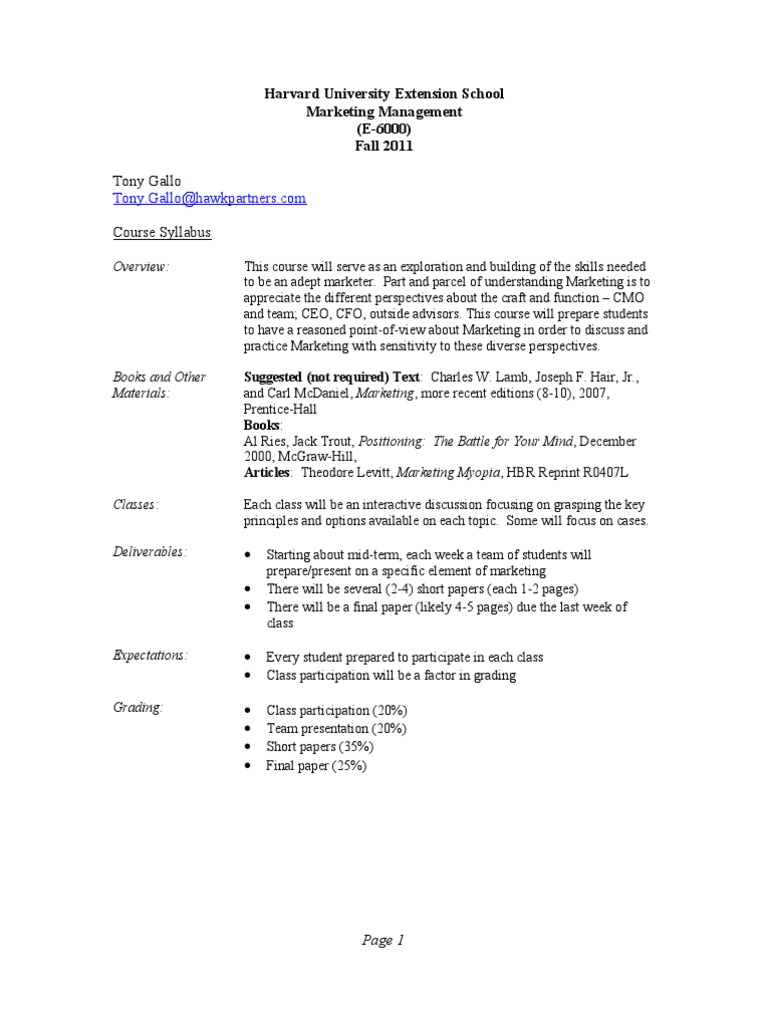 Harvard University Syllabus Fall 2011 | PDF | Marketing | Cognition