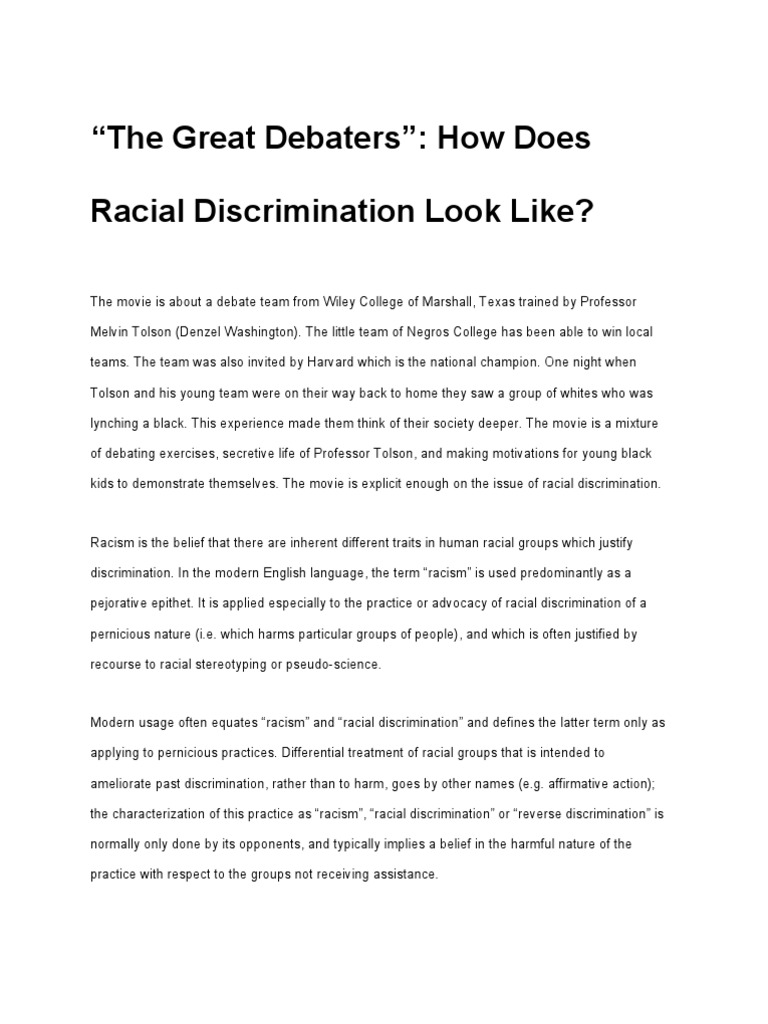 The Great Debaters | PDF | Racism | Discrimination & Race Relations