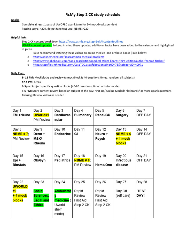 2021 MS3 Step 2 CK Study Plan | PDF | Observances