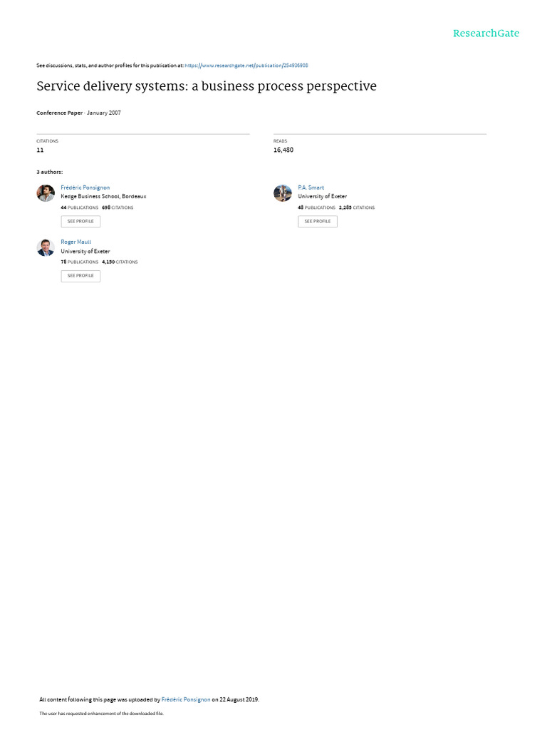Service Delivery Systems: A Business Process Perspective: January 2007 | PDF | Business Process ...