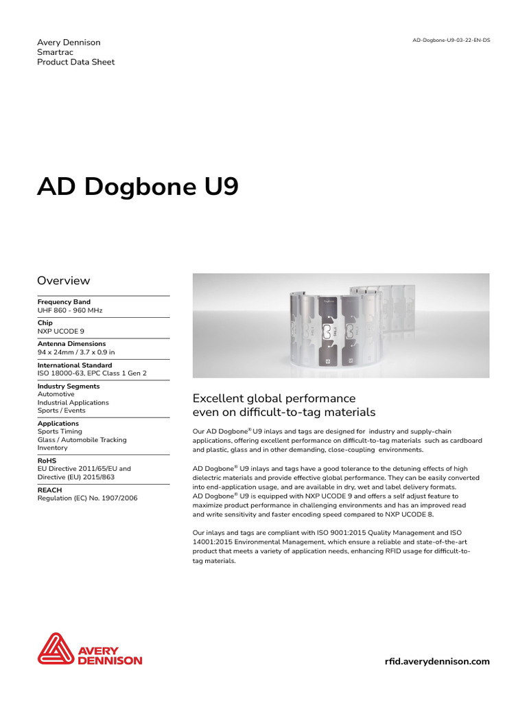 Datasheet Dogbone U9 | PDF | Radio Frequency Identification
