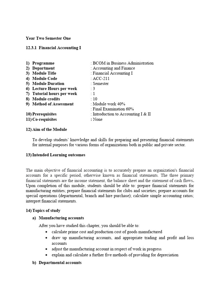Financial Accounting I Course Overview | PDF | Income Statement ...