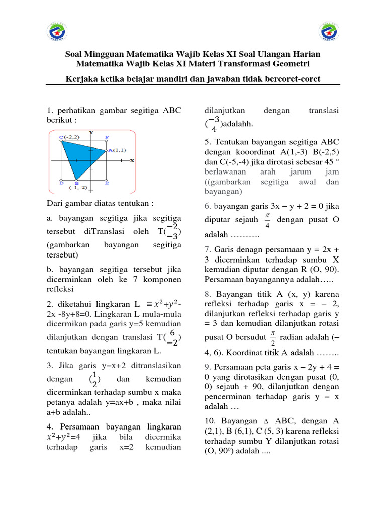 Soal Mingguan Matematika Wajib Kelas XI | PDF