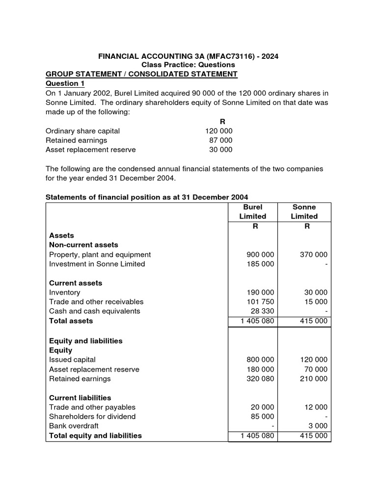 Consolidated Question 1 2 - Class Practice - ACCT 3A 2024 | PDF | Equity (Finance) | Dividend