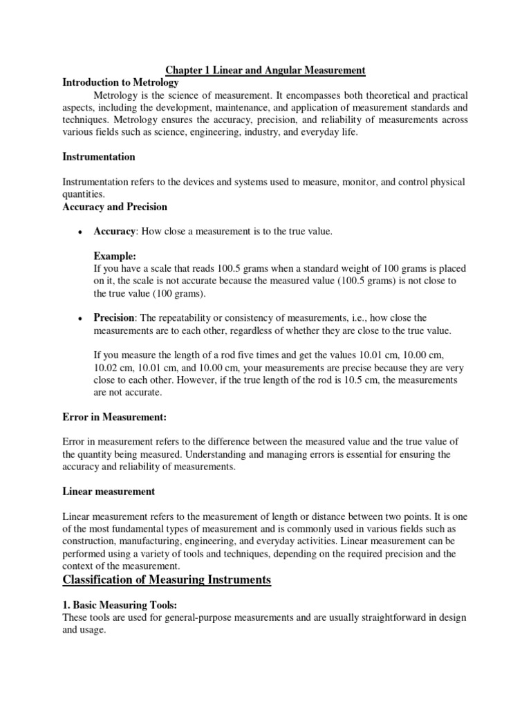 Chapter 1 Linear and Angular Measurement | PDF | Calibration | Accuracy And Precision