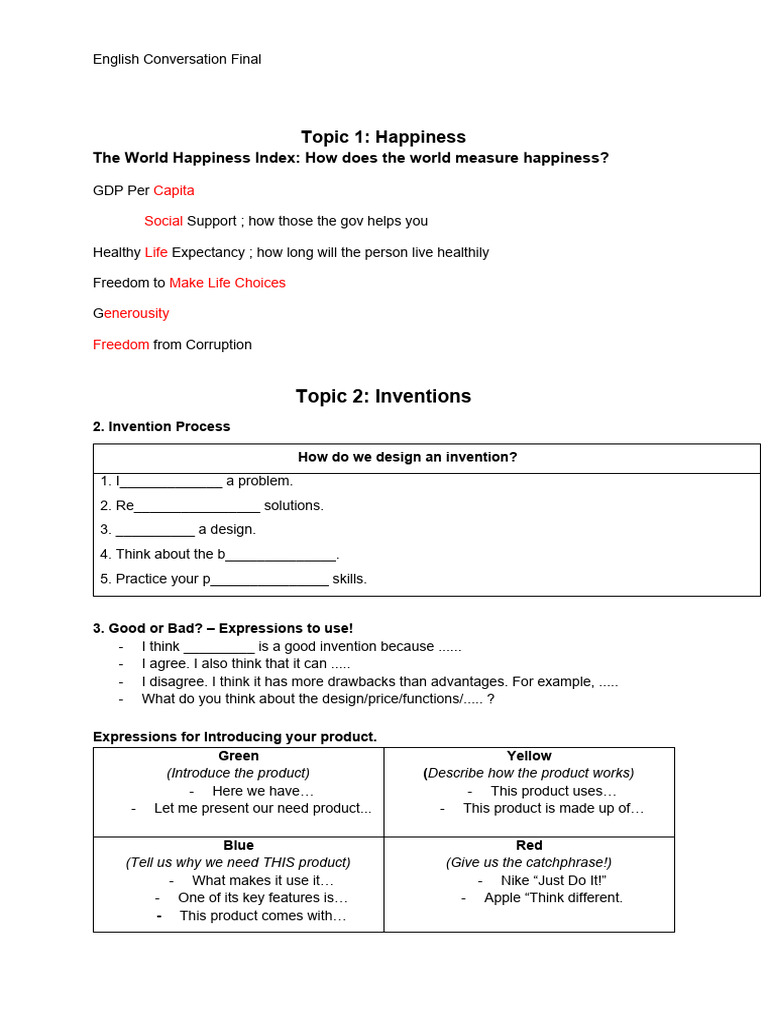 English Conversation Topics Overview | PDF | Empathy | Experience