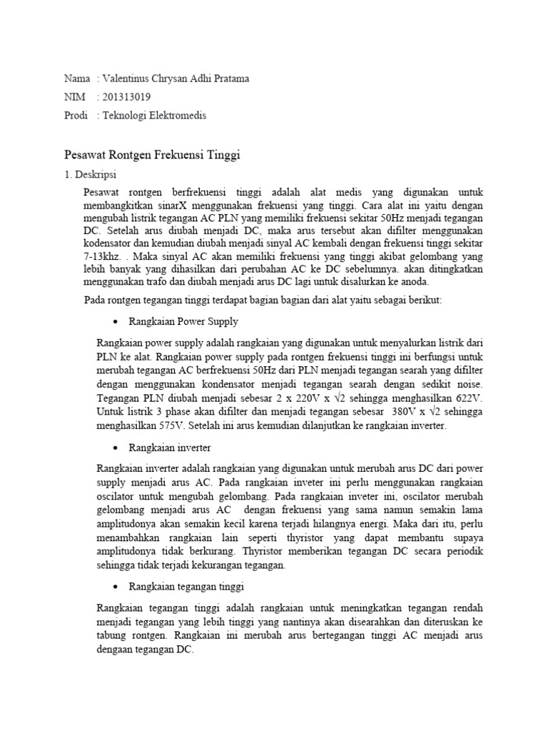 Rontgen HV | PDF | Teknologi & Rekayasa