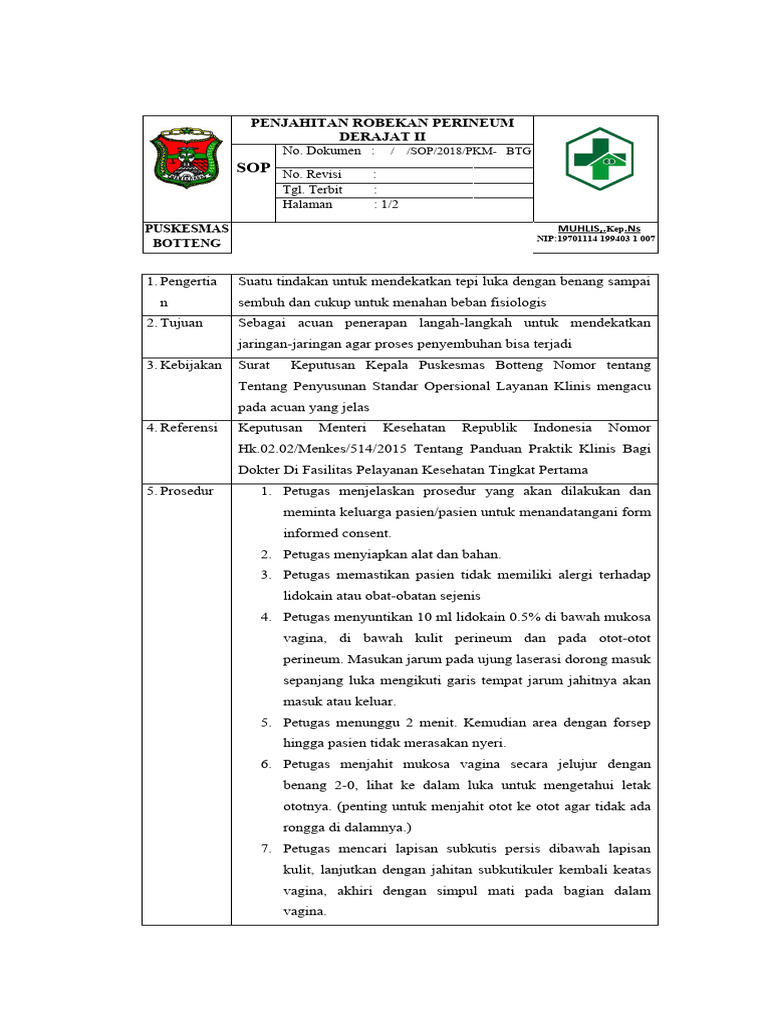 Penjahitan Robekan Perineum Derjat II | PDF