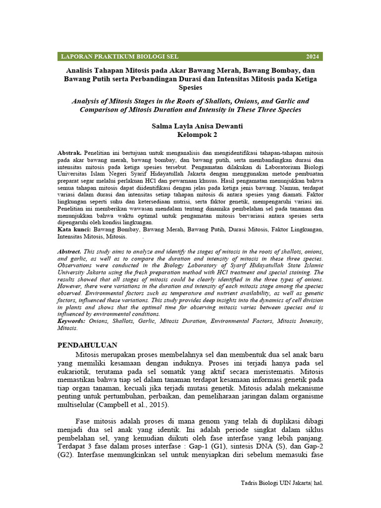 017 - Salma Layla Anisa Dewantii - Laporan Praktikum Mitosiis Akar Bawang Merah, Bawang Bombay ...