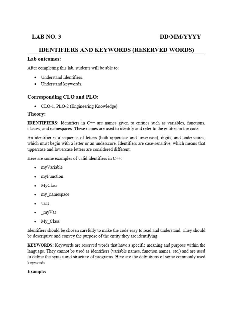 Lab #3 | PDF | Reserved Word | C++