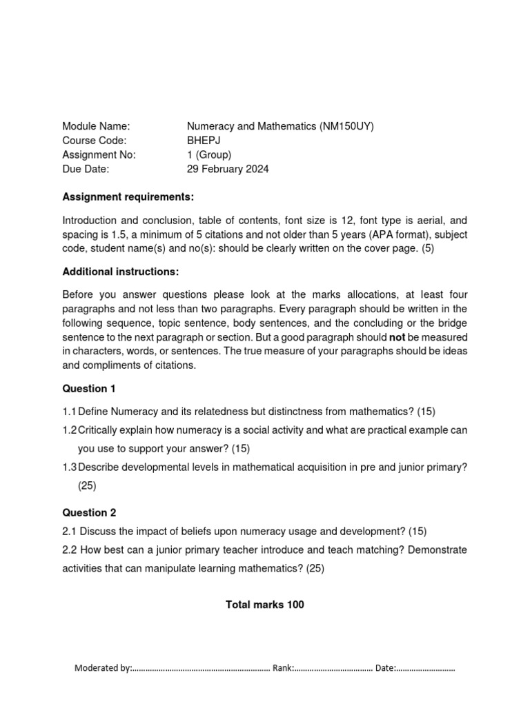 Basic Math and Numeracy and Mathematics Assignments-1 | PDF | Paragraph ...