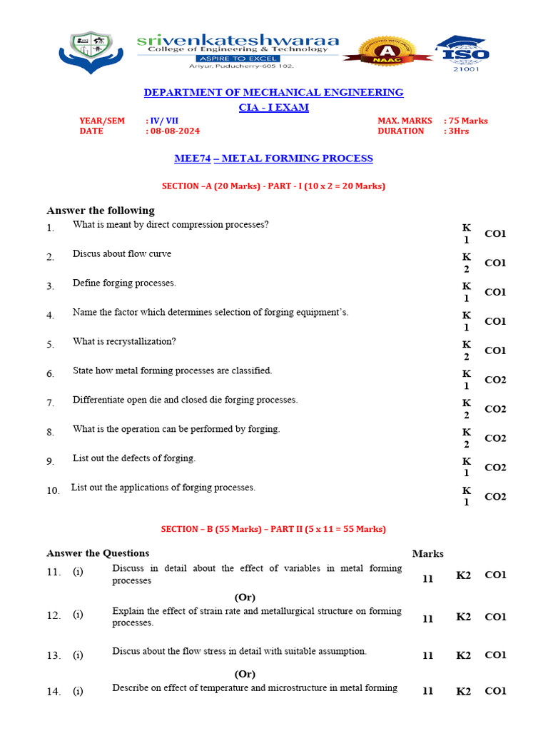 CIA i Qp Co Po Mapping Mfp (1) | PDF | Forging | Metals