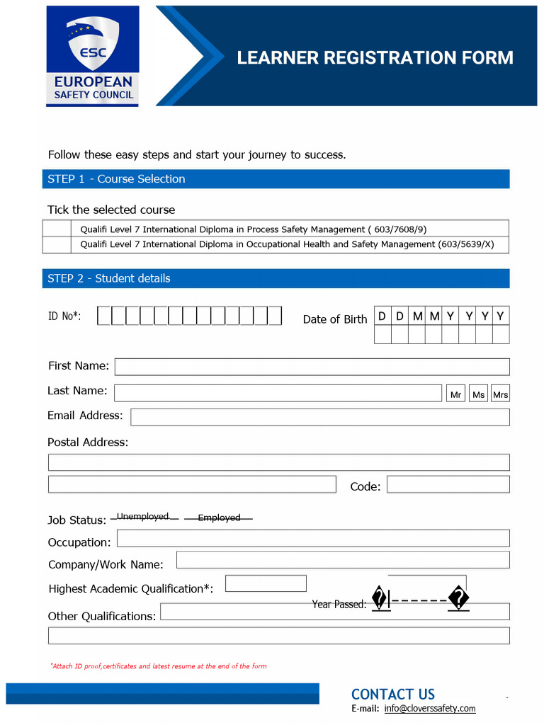 Learner Registration Form Ohsm - Level 7 | PDF | Learning | Diploma