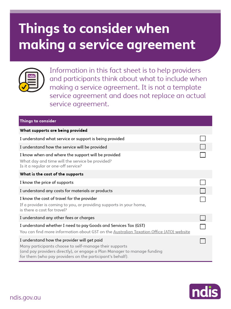 NDIS Service Agreement Considerations | PDF | Taxes | Government Finances
