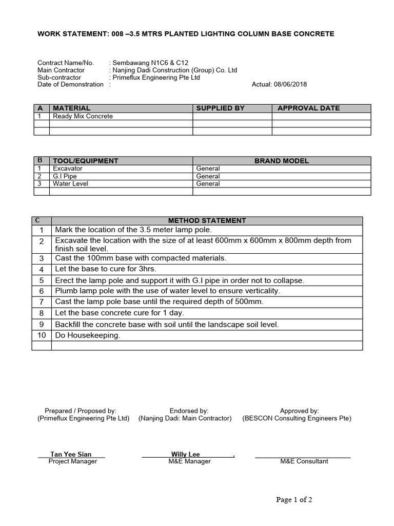 3) PF - MOS - 008 - Method of Statement For 3mtrs Planted Lighting ...