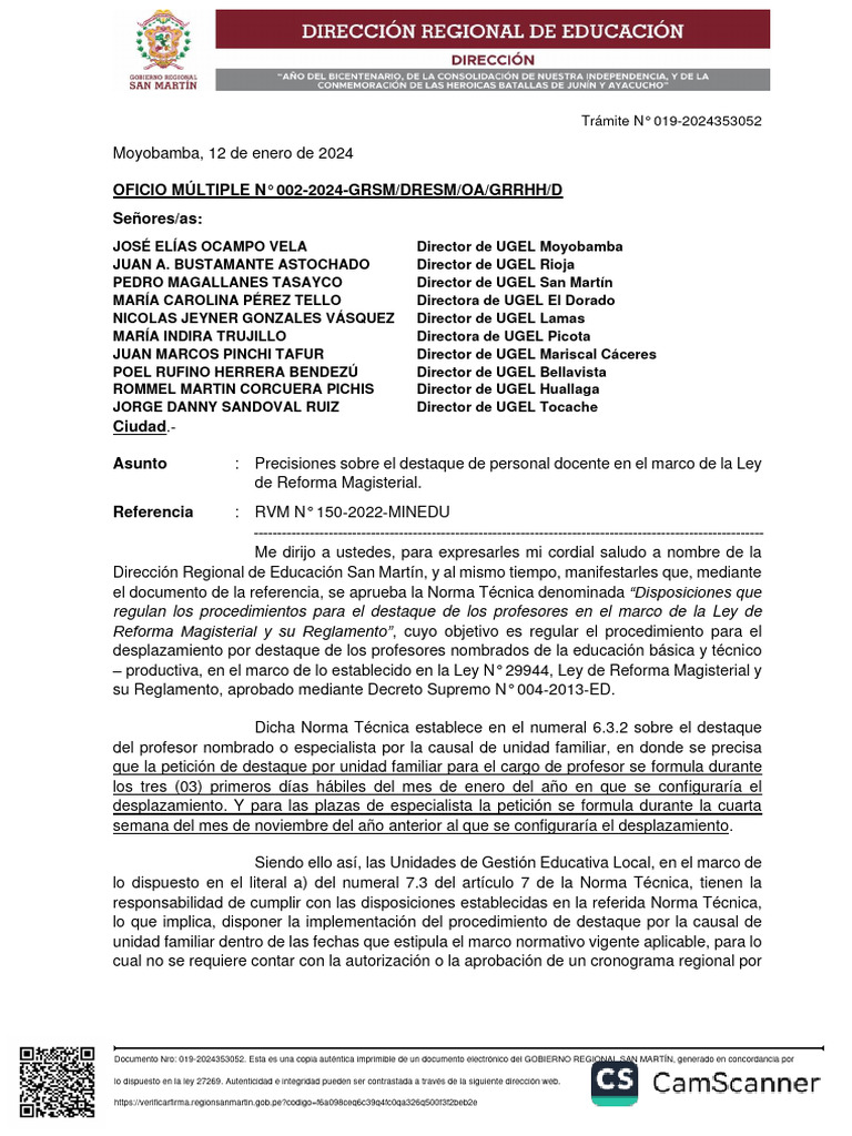 5051383-oficio-multiple-n-002-2024-grsm-dresm-oa-grrhh-d-DESTAQUE 2024 | PDF | Gobierno | Justicia