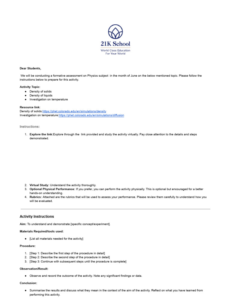 G-8 Physics Formative | PDF | Experiment | Rubric (Academic)