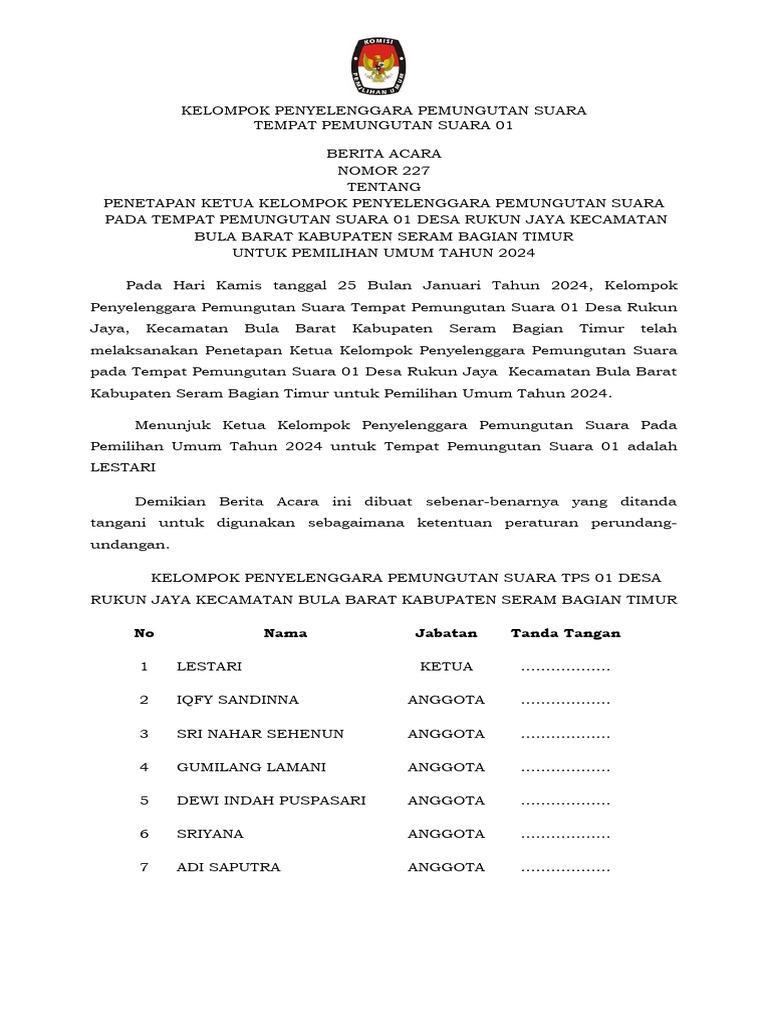 Format Ba Kpps Ketua Kpps | PDF