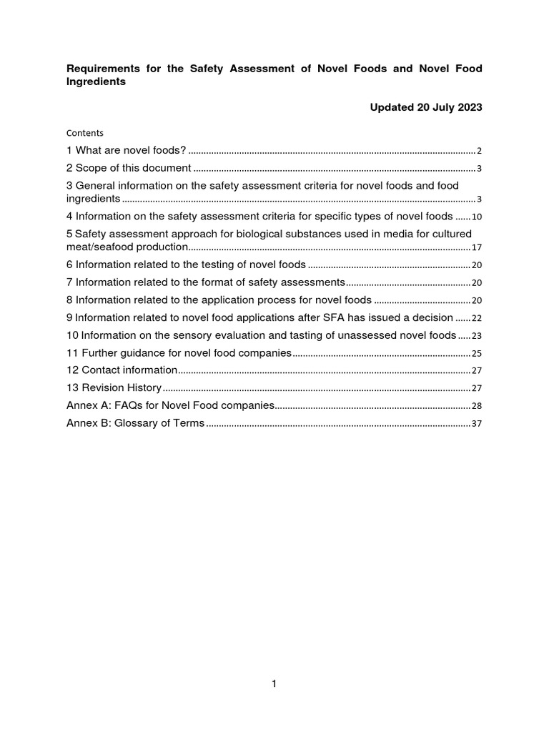 Requirements For The Safety Assessment of Novel Foods and Novel Food ...