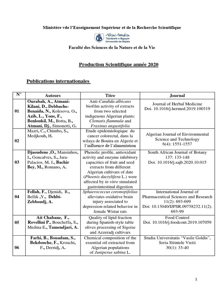 Production Sientifique FSNV 2020 | PDF | Lactobacillus | Probiotic