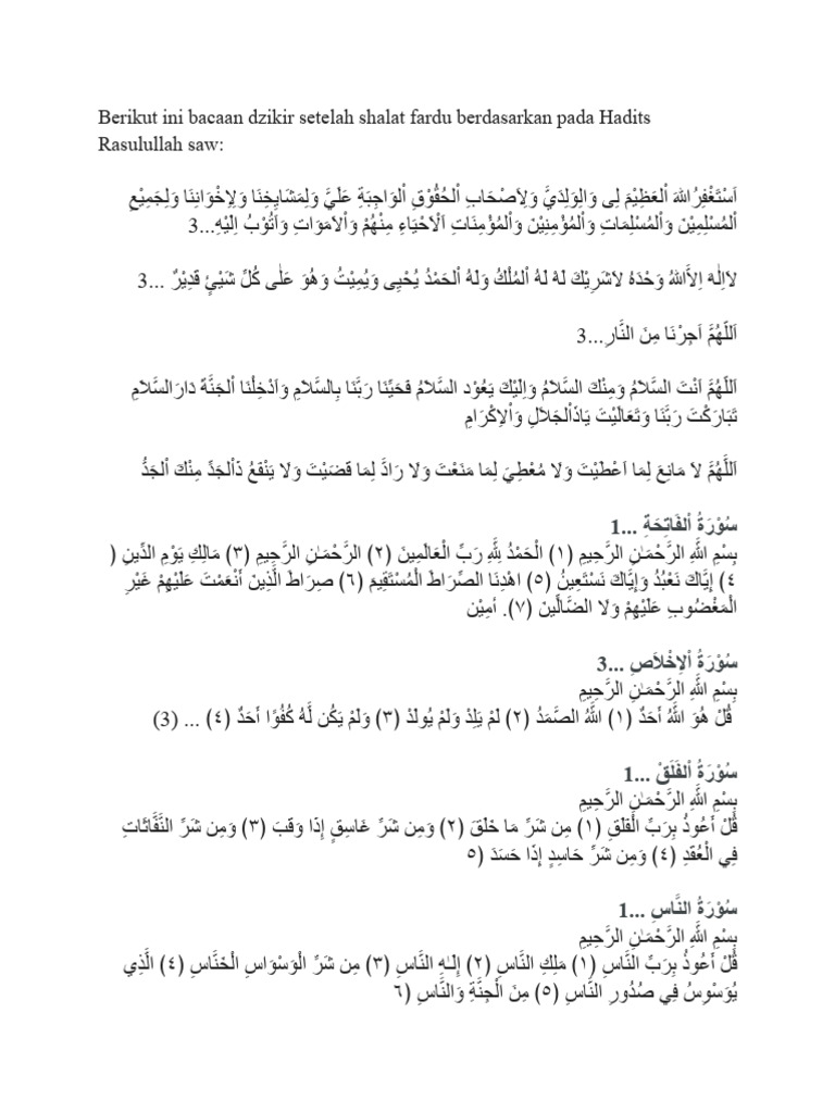 Berikut Ini Bacaan Dzikir Setelah Shalat Fardu Berdasarkan Pada Hadits ...