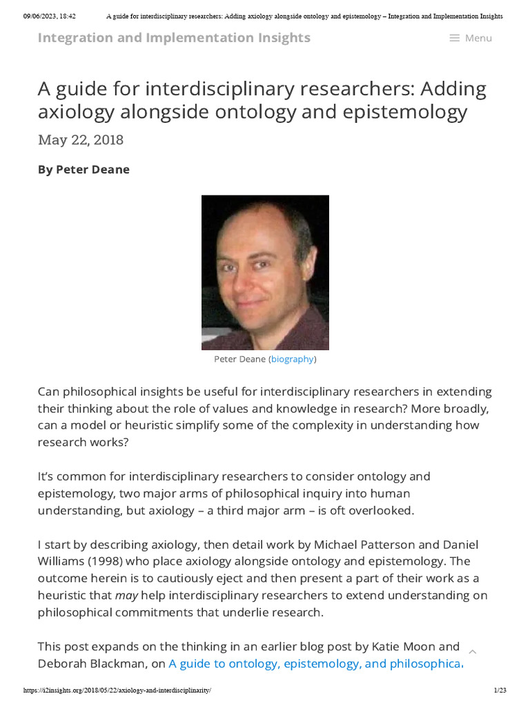 A Guide For Interdisciplinary Researchers: Adding Axiology Alongside ...