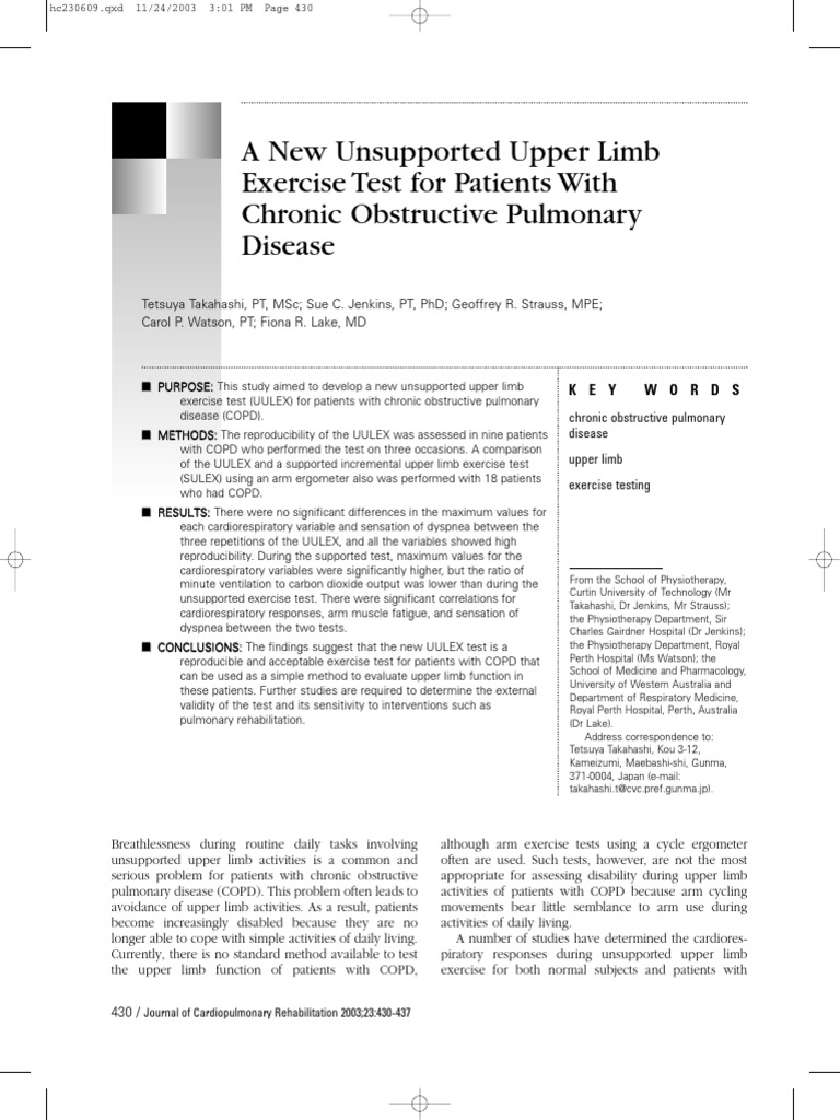 A New Unsupported Upper Limb Exercise Test For.7 | PDF | Blood Pressure ...