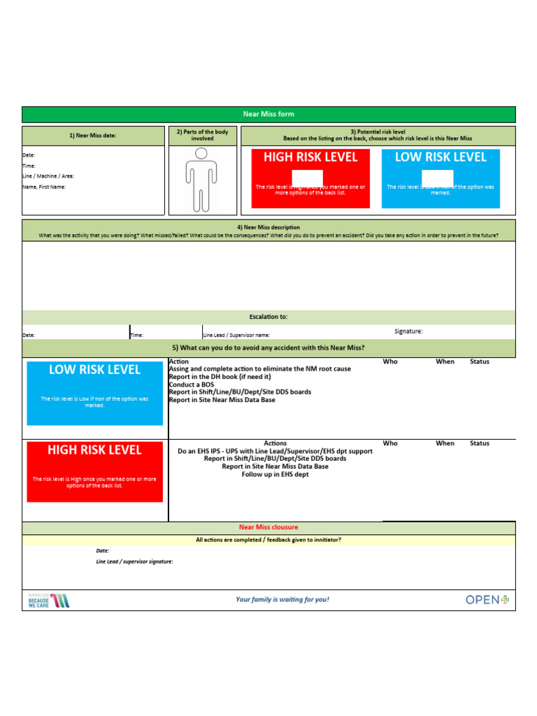 Near Miss Report and Risk Assessment | PDF